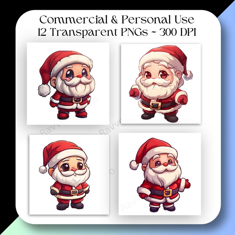 Kawaii SANTA Claus Clipart Graphic Festive Christmas Xmas Ho Ho Holiday ...