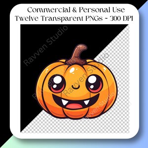Cute Halloween Pumpkin Clipart, Fall Autumn Clip Art, Spooky Kawaii PNG ...