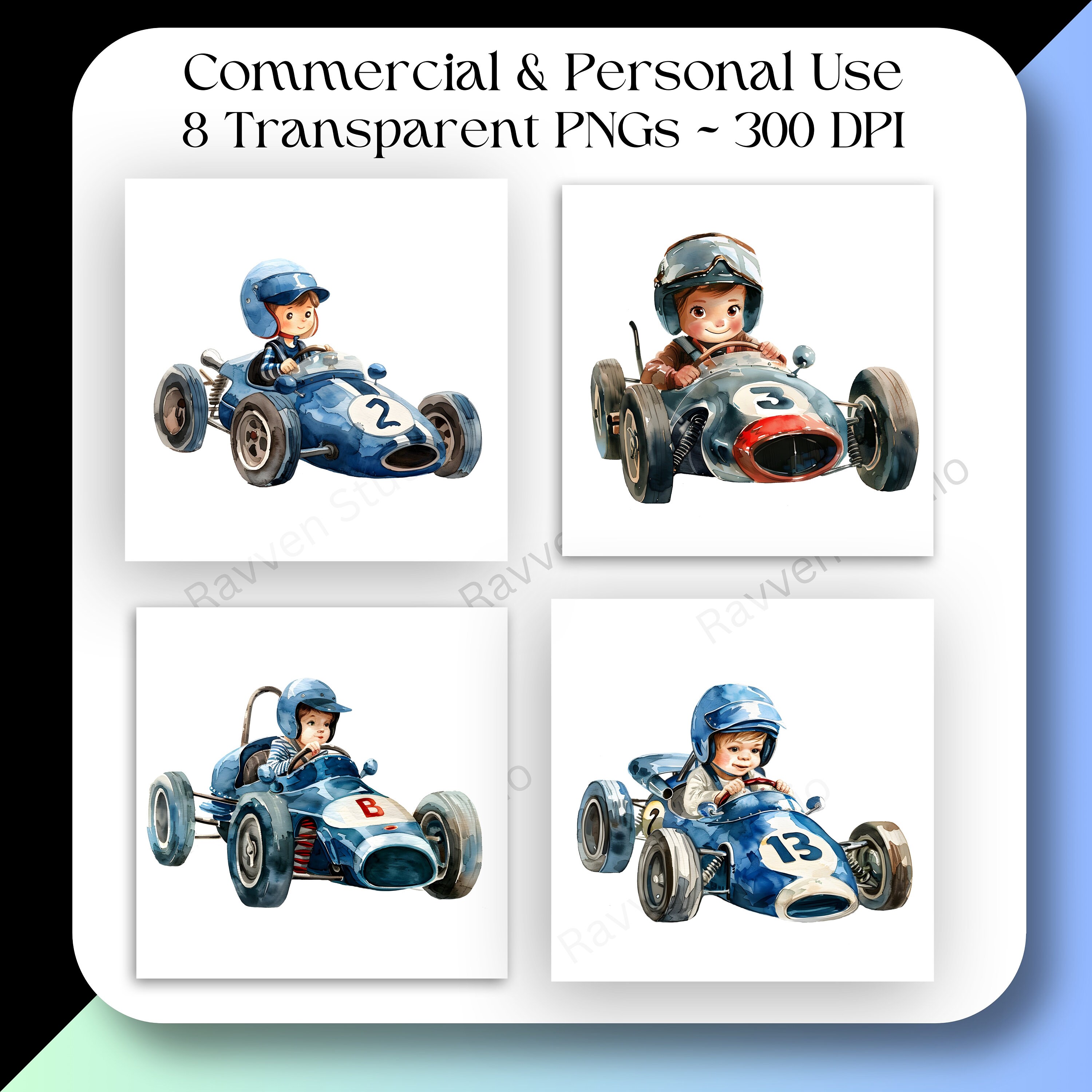 Vintage Racing Watercolor Cars, Racecar Clipart, Baby Boy, Race Car Png ...