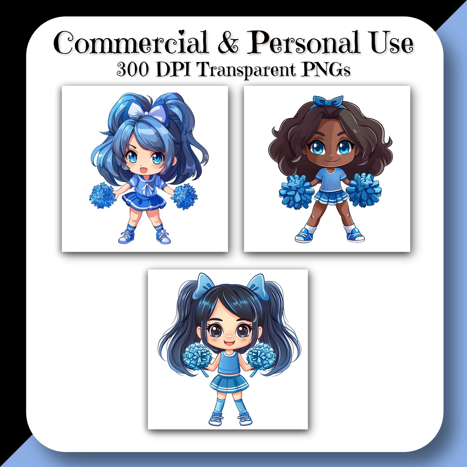 Chibi CHEERLEADER Clipart Set D PNG, Girl Cheer, Digital Download for ...