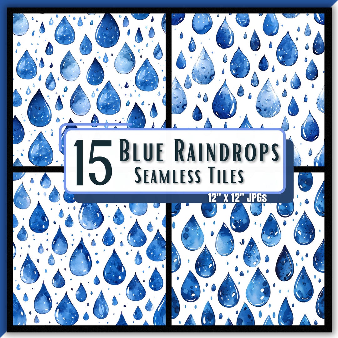 Rain Drop Seamless Water Patterns JPG Watercolor Blue Water Drops ...