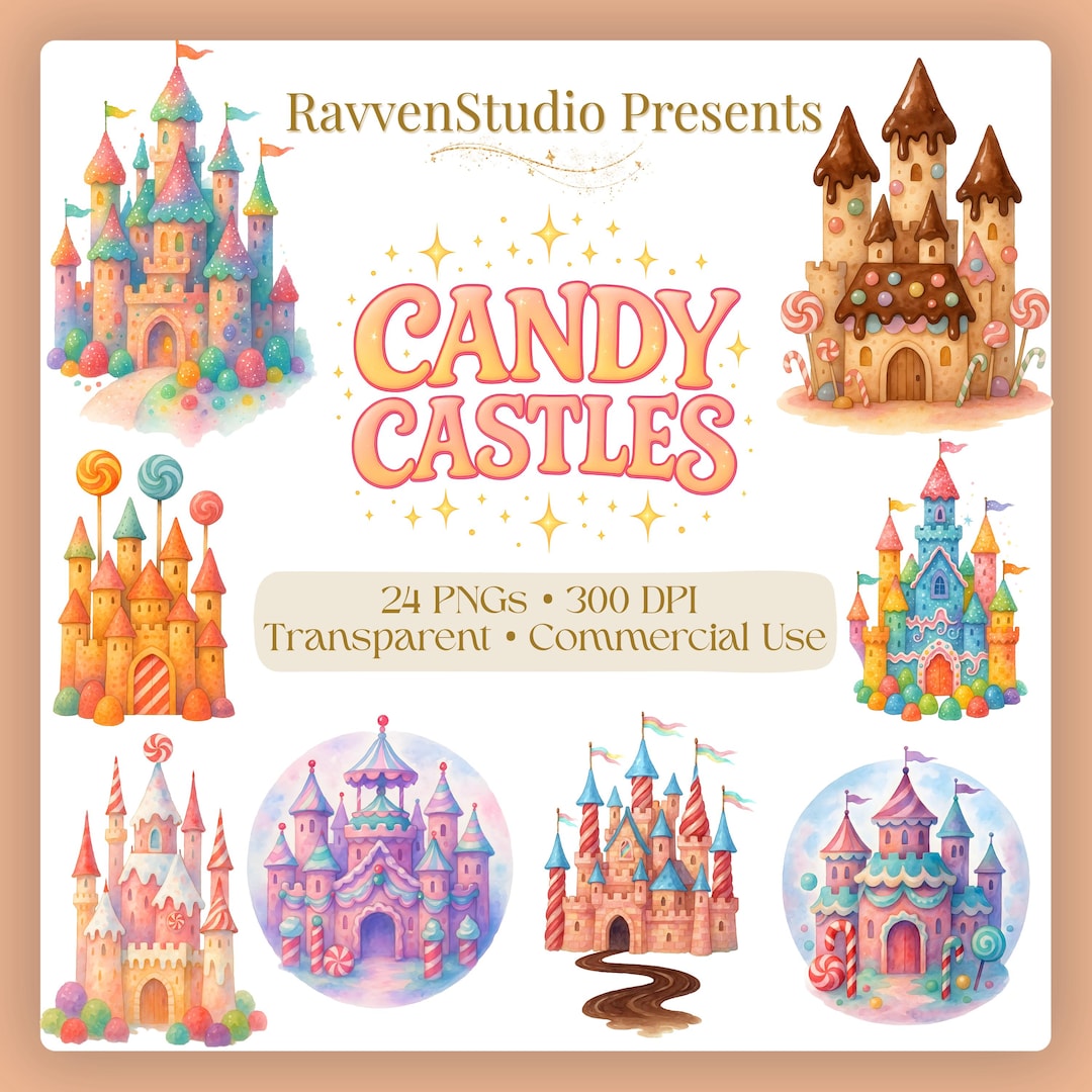 Candy Castles Clipart Pack: Chocolate Candyland Castle PNG, Fantasy ...