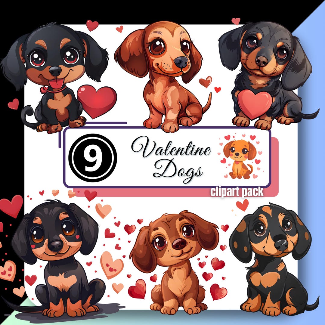 Valentine DOG Clipart Kawaii Heart Cute Funny Whimsical Dachshund ...