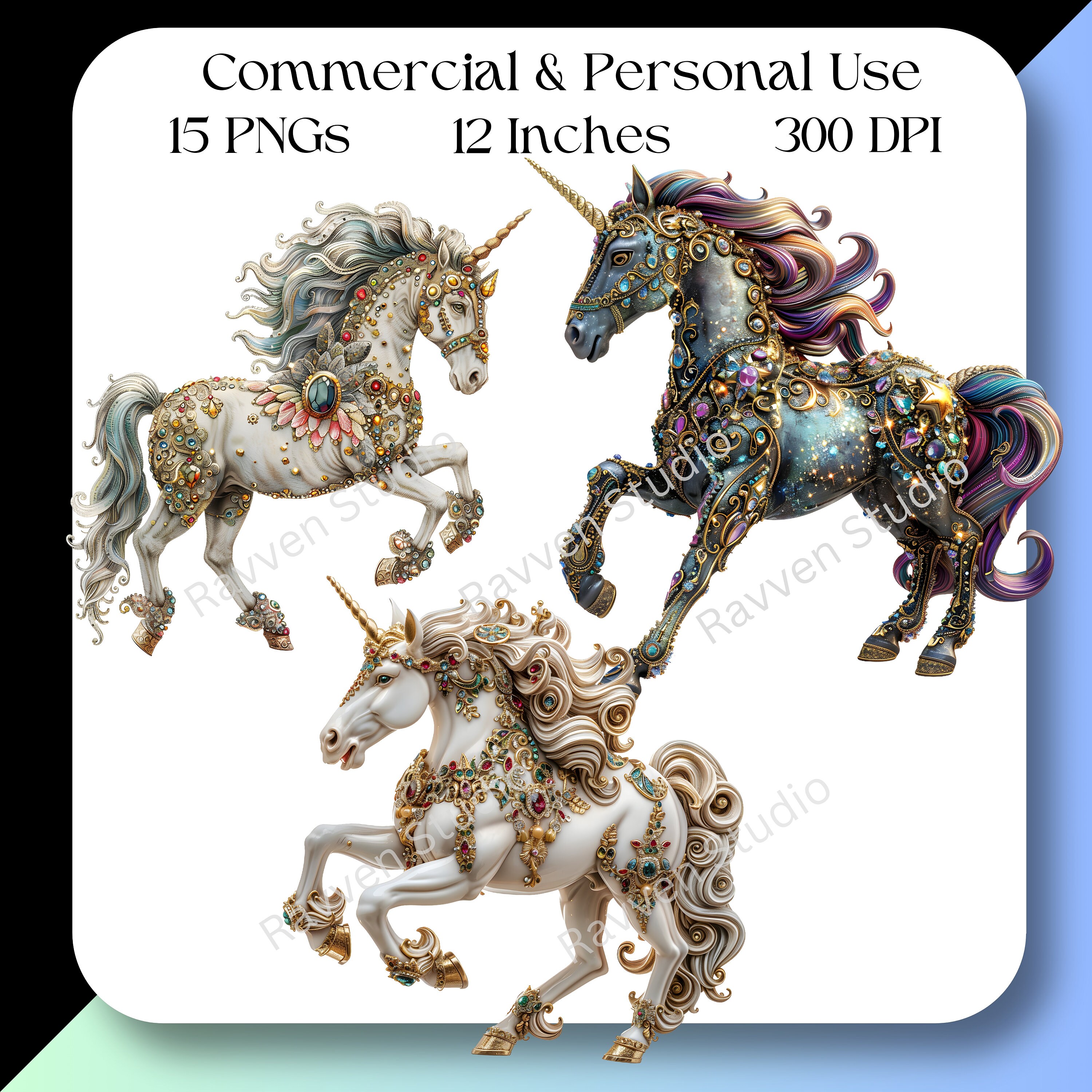 Jeweled Unicorn Clipart, Fantasy Clip Art, Animal PNG, Digital Download ...