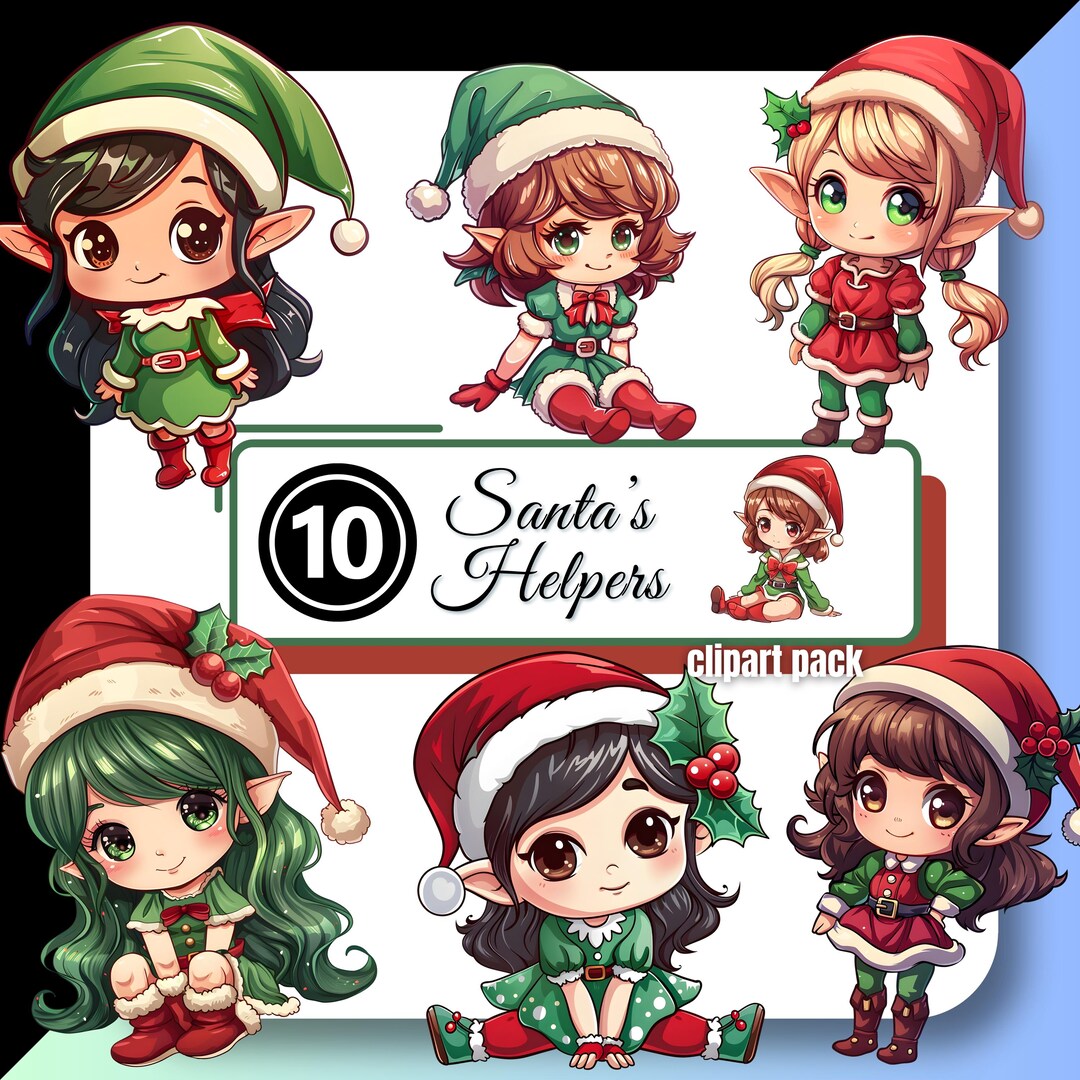 Santa's Helper ELF Clipart Clip Art Holiday Manga Christmas Party ...