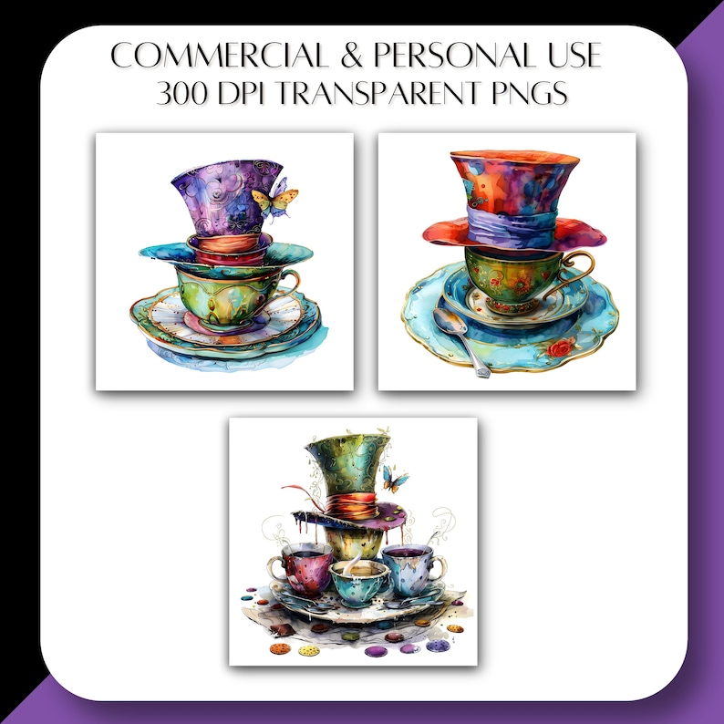 Mad Hatter TEA PARTY Clipart, Whimsical Alice in Wonderland Digital ...