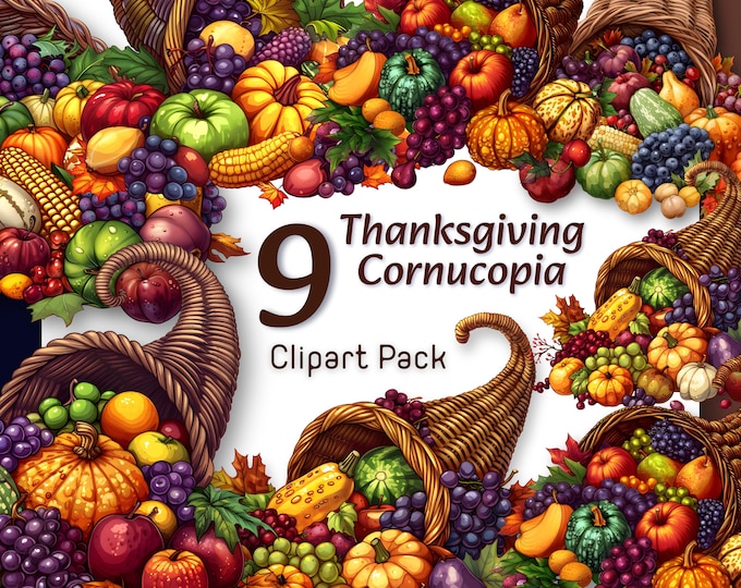 Thanksgiving Cornucopia Clipart: Autumn Harvest Art (digital Download ...