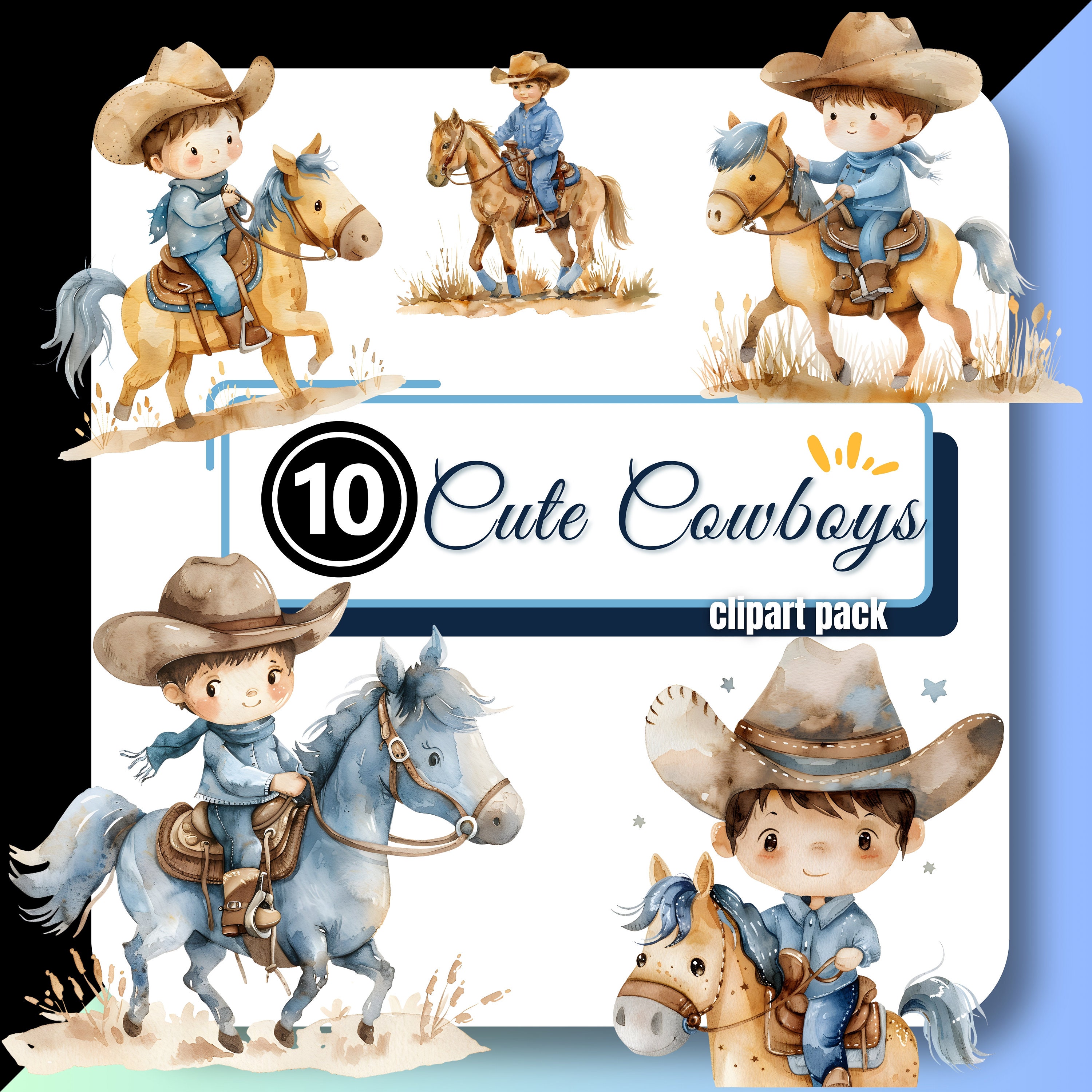 Cute Cowboy Horse Rider Watercolor Clipart, Boy Clip Art, Western Png ...