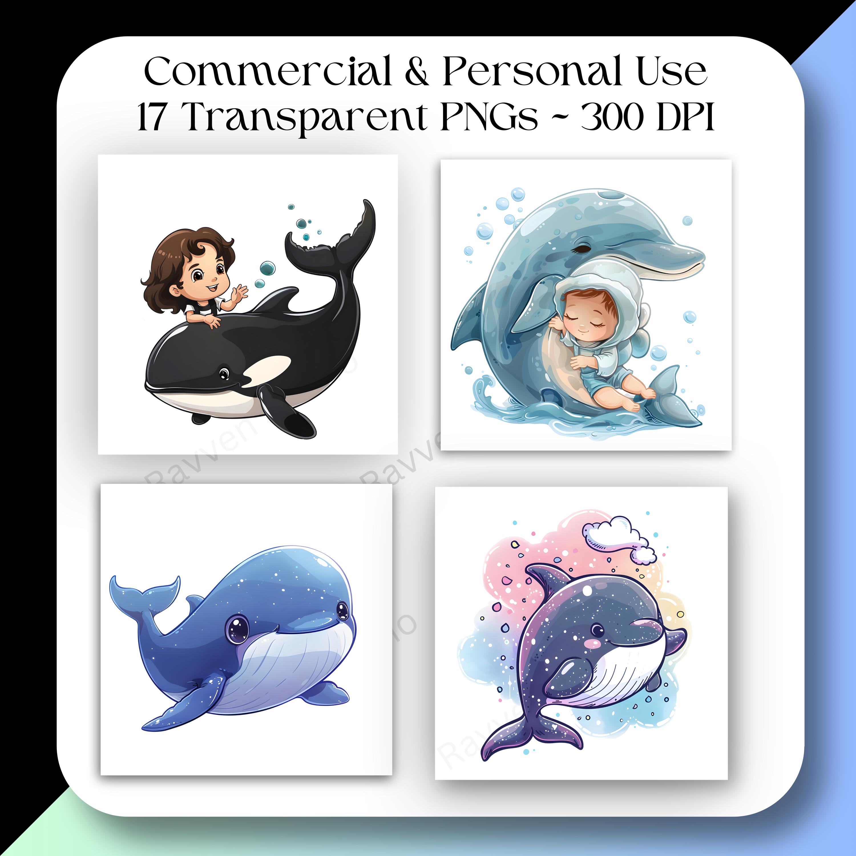 Cute WHALES & DOLPHINS Clipart Kawaii Chibi Whimsical Anime Children ...