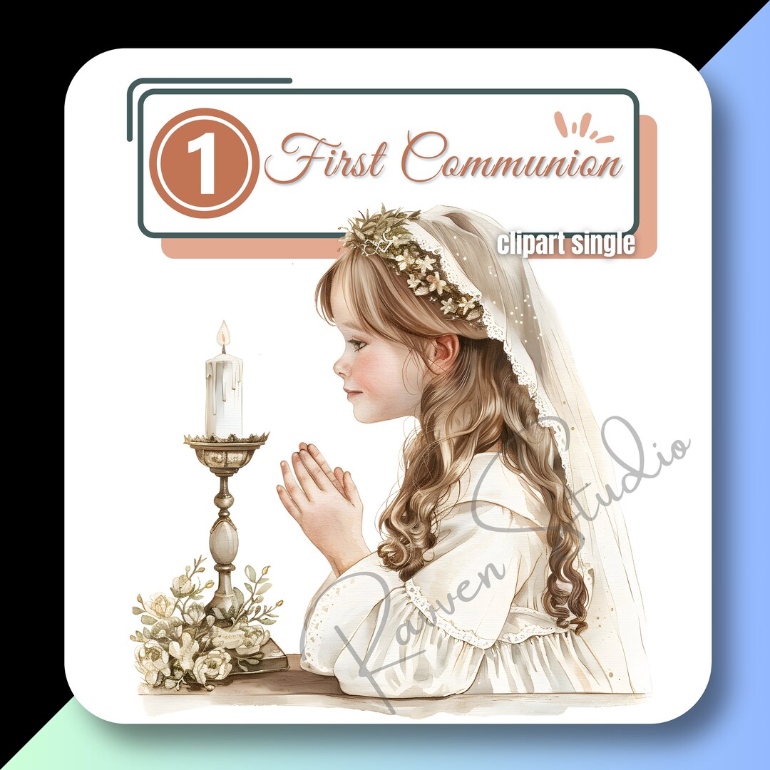 First Holy Communion Clipart, Little Girl Design, Watercolor Clip Art ...