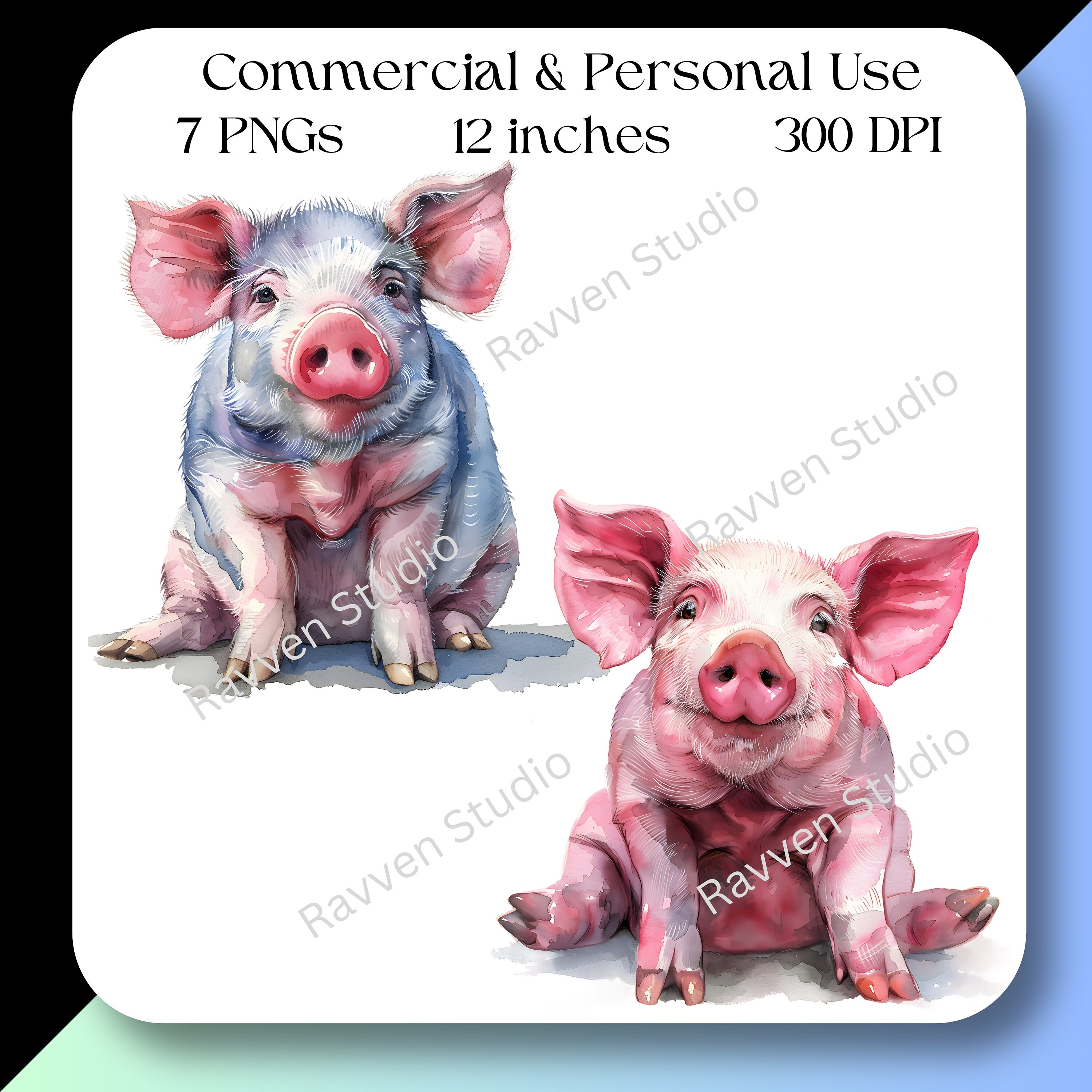 Watercolor Pigs Clipart, Farm Clipart, Watercolor Pig Clipart Set, Junk ...