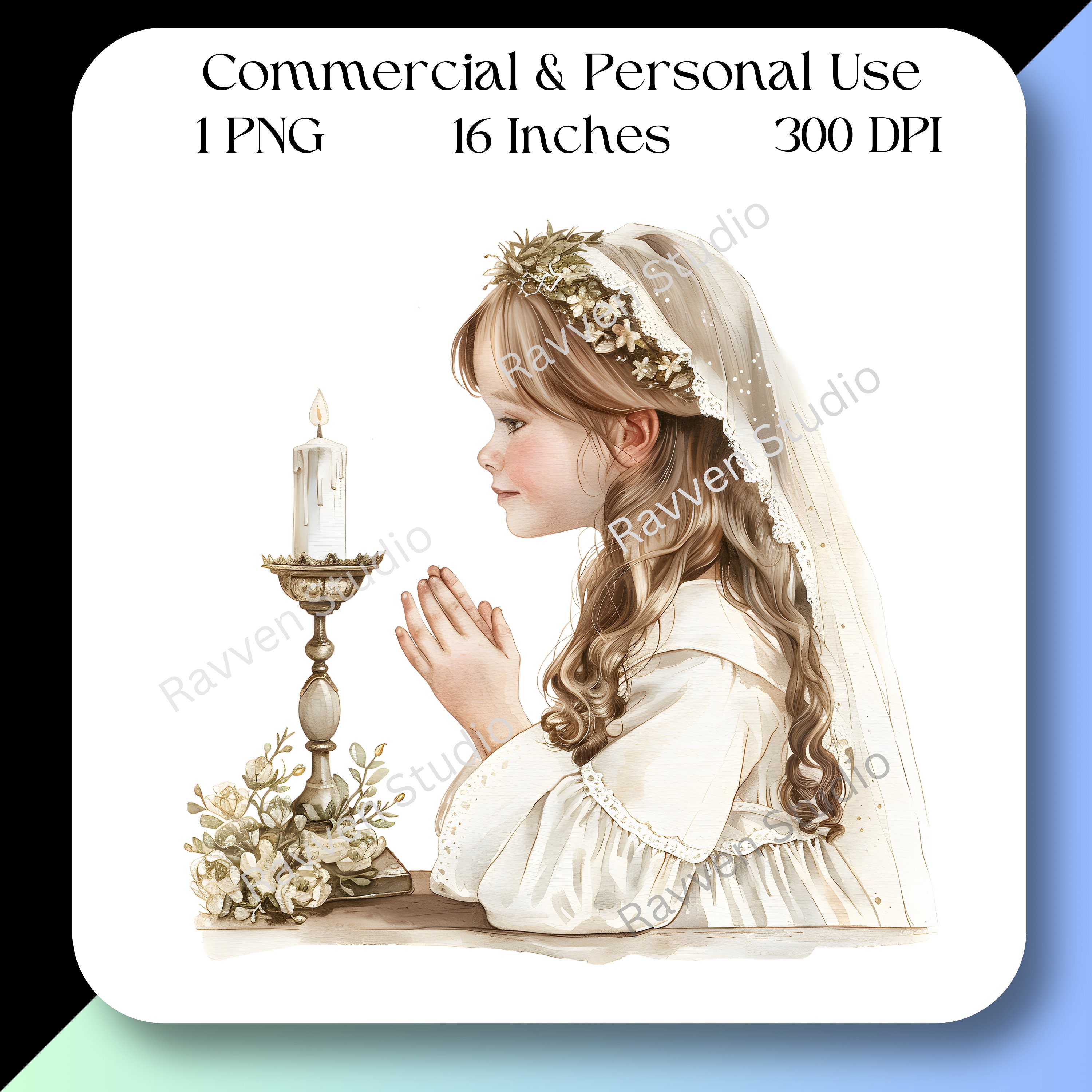 First Holy Communion Clipart, Little Girl Design, Watercolor Clip Art ...