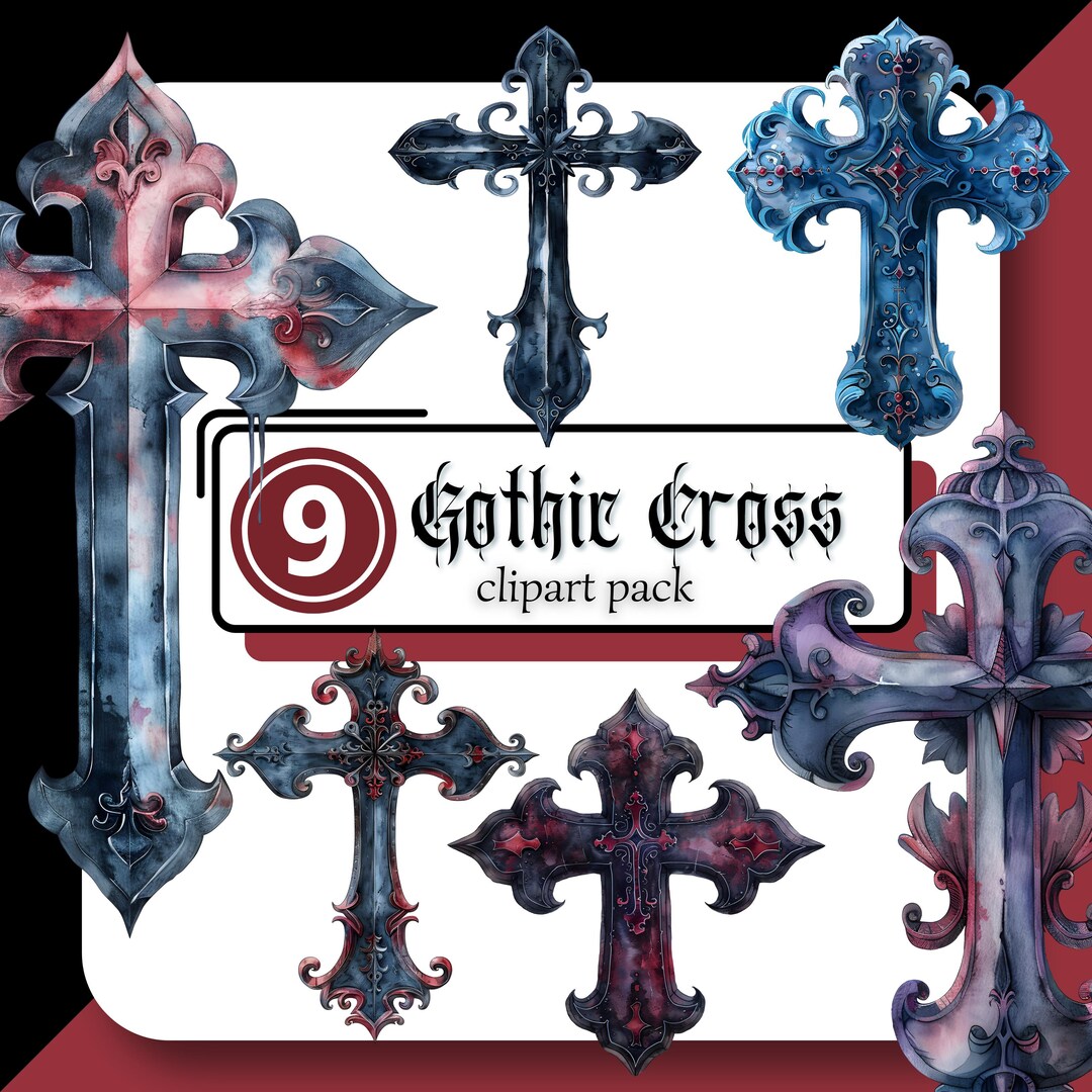 GOTHIC CROSS Clipart Set Watercolor PNG Scrapbooking Digital Download ...
