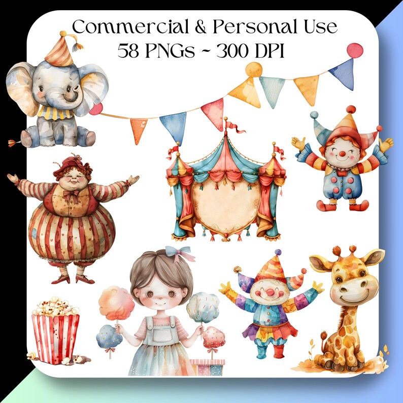 Circus Clipart Bundle, Watercolor Circus Animals, Printable Carnival ...