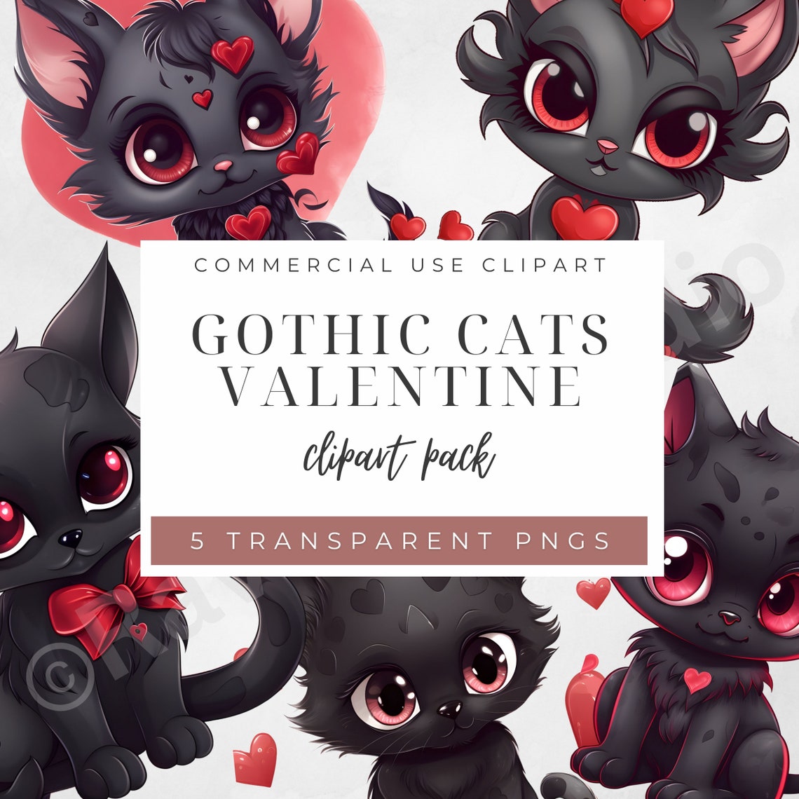 Gothic Valentine Cat Clipart Set | Comic Cat | Funny Cat | Cute Cat ...