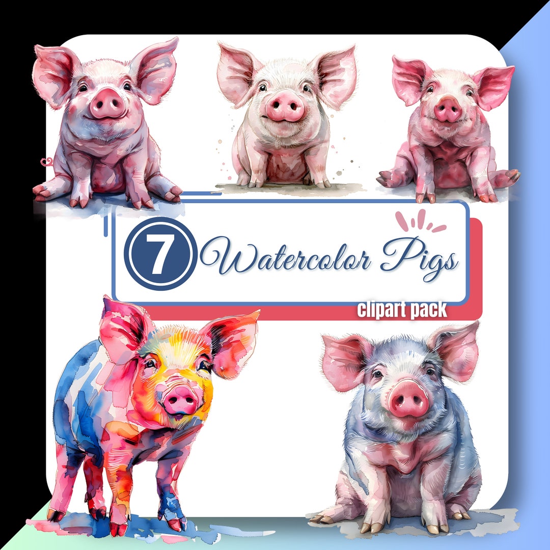 Watercolor Pigs Clipart, Farm Clipart, Watercolor Pig Clipart Set, Junk ...