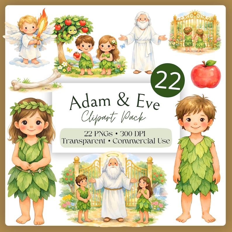 Adam & Eve Clipart Pack, Christian Bible Story Illustrations ...