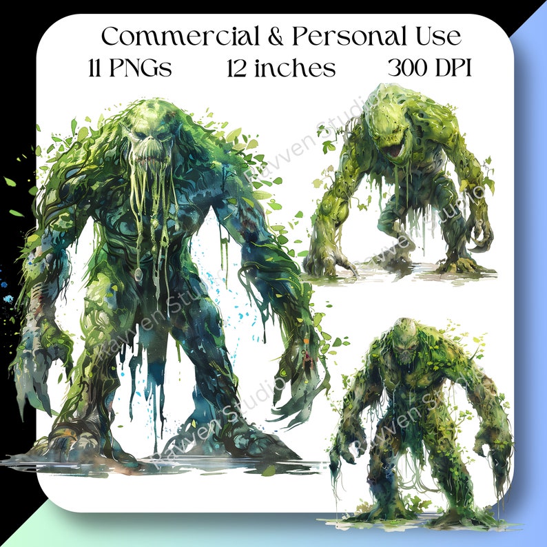 Swamp Monster Clipart, Horror Clip Art, Green Creature PNG, Digital ...