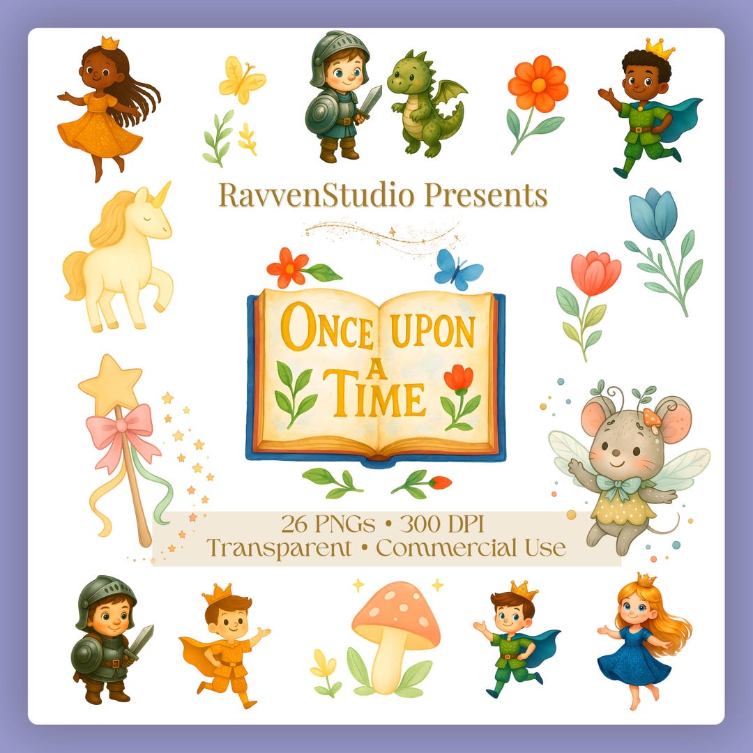 Once Upon A Time Fairytale Clipart Pack, Black Prince Princess PNG ...