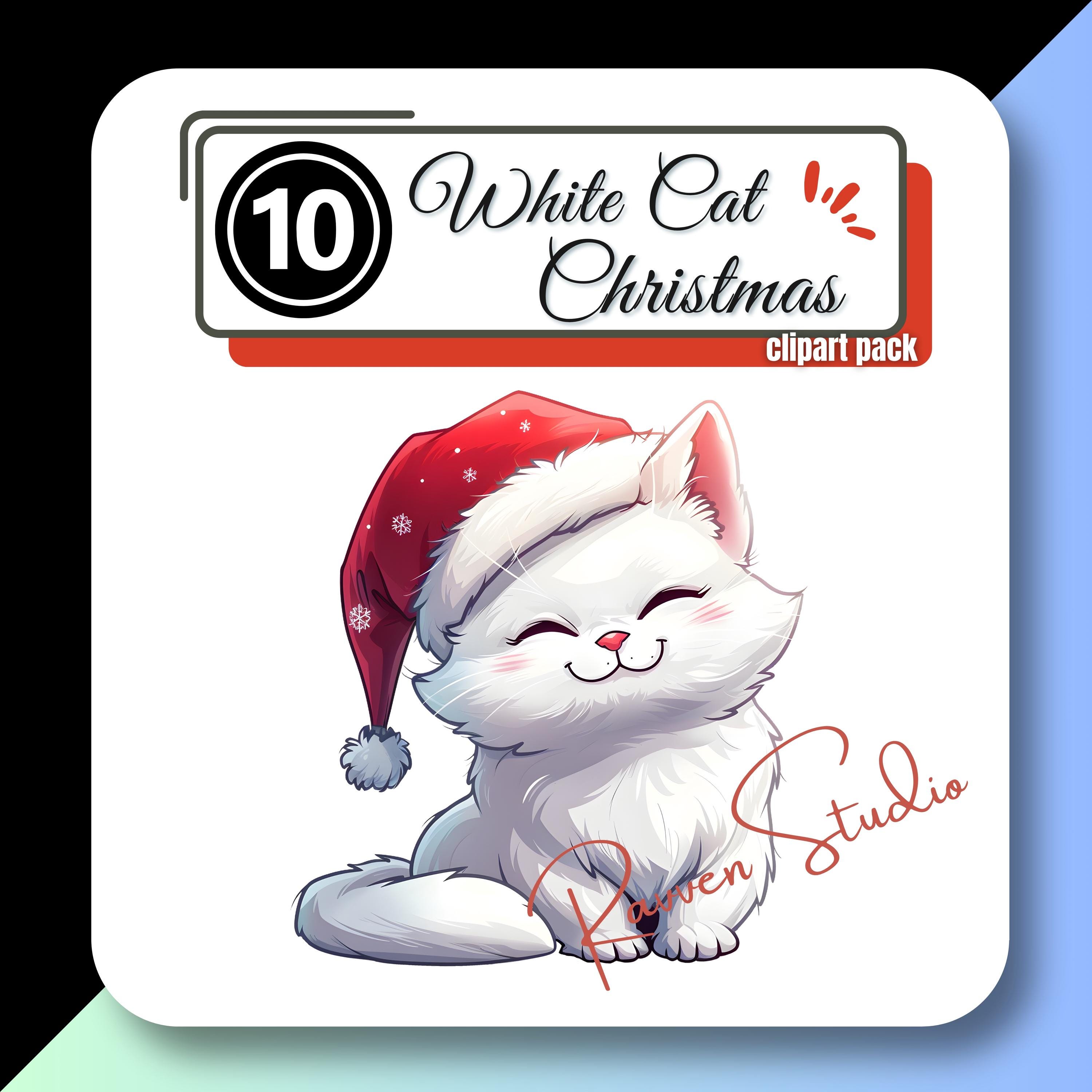 White Christmas Cat Clipart Clip Art Cute Kitty Kawaii Kitten ...