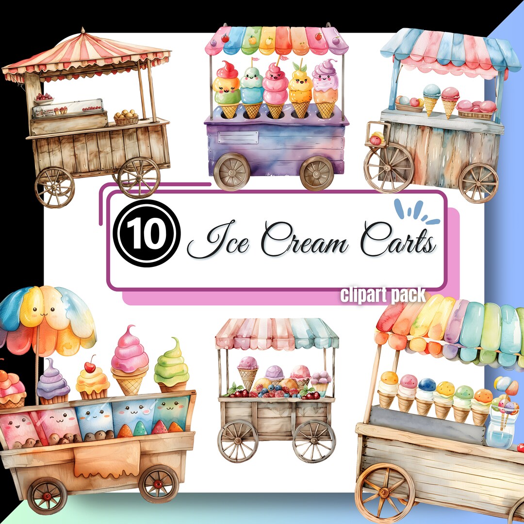 Ice Cream Cart Clipart Set, Summer Party Clip Art, Digital Download ...