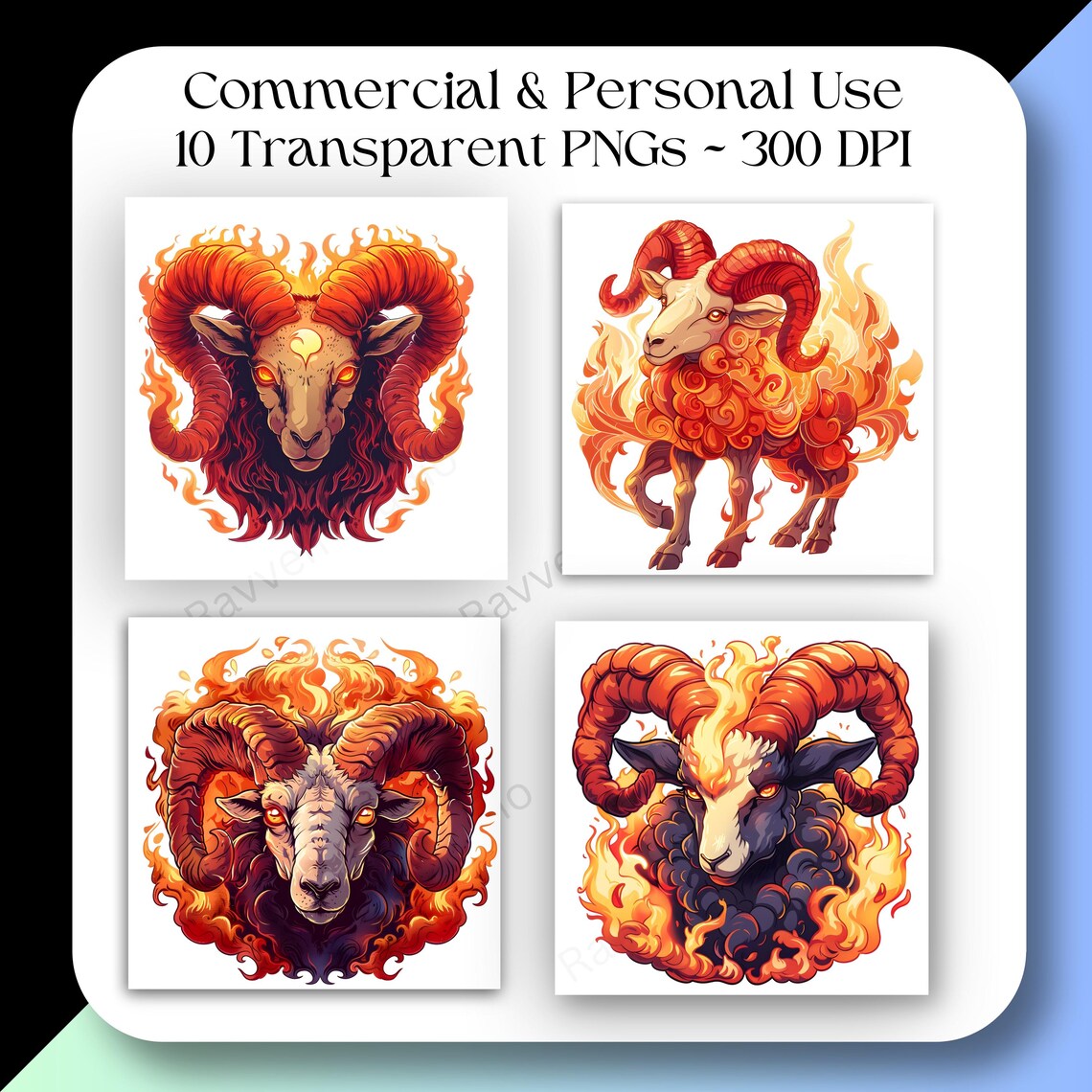 Aries Fire RAM Clipart Zodiac Sheep Ram Farm Animal Mystical Horoscope ...