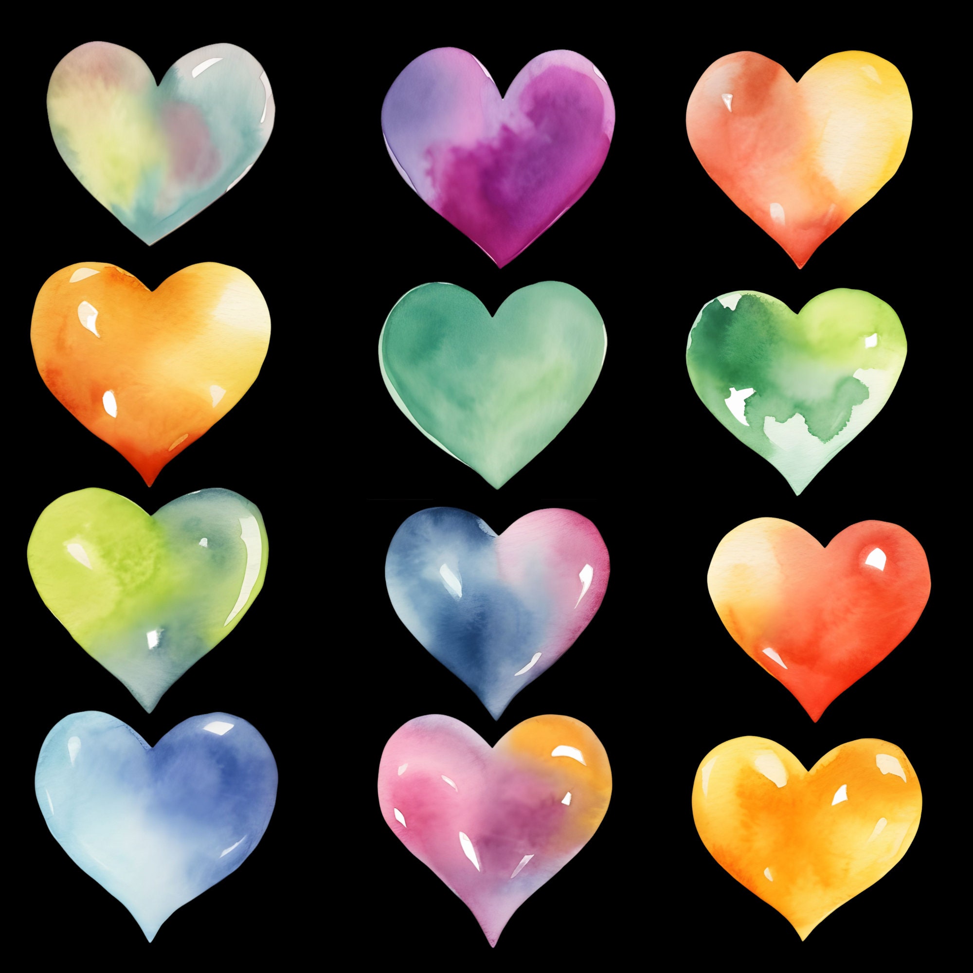 Rainbow Hearts Clip Art Instant Download Valentine Design Rainbow Heart ...