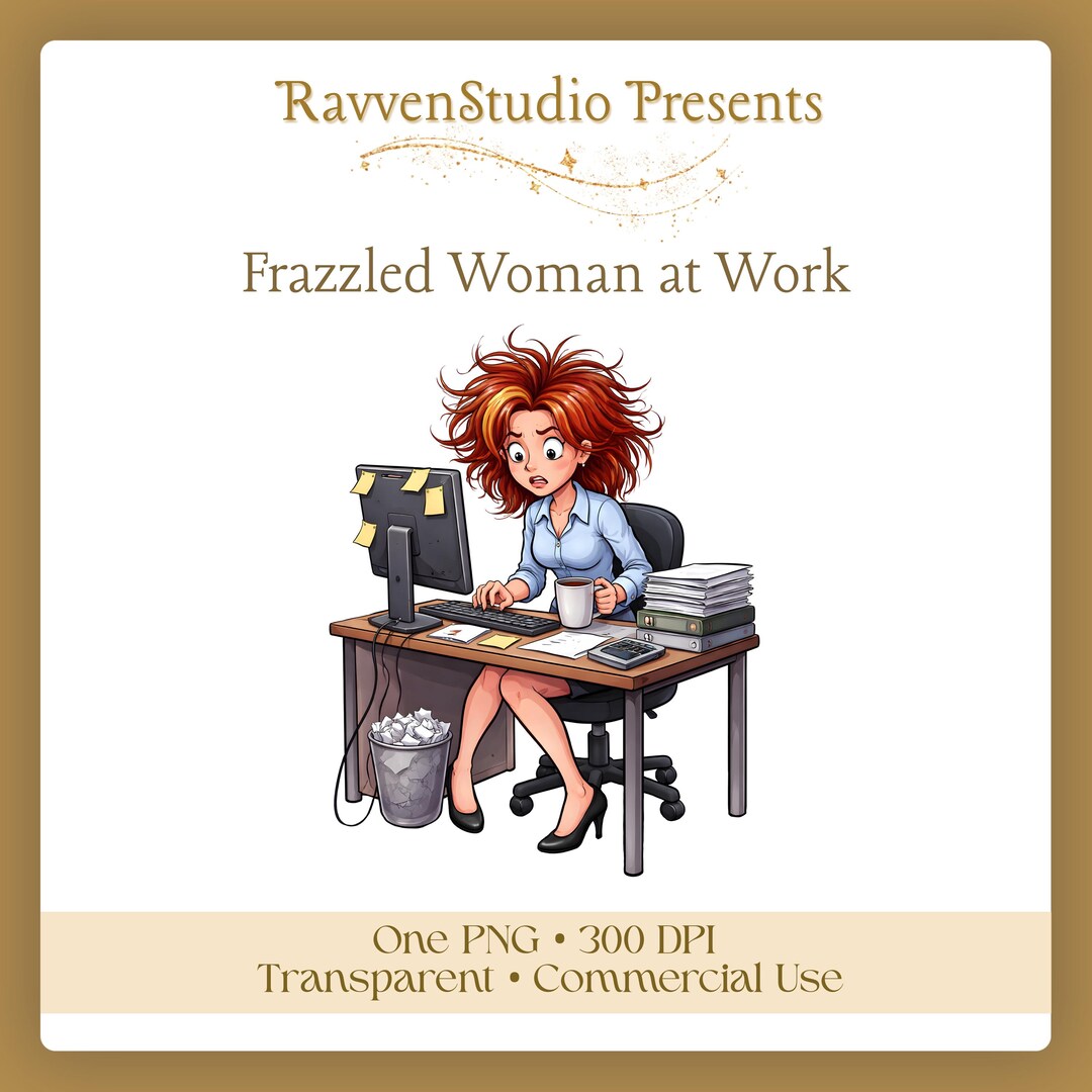 Frazzled Woman at Work Cartoon Clipart Single - Study School Work ...