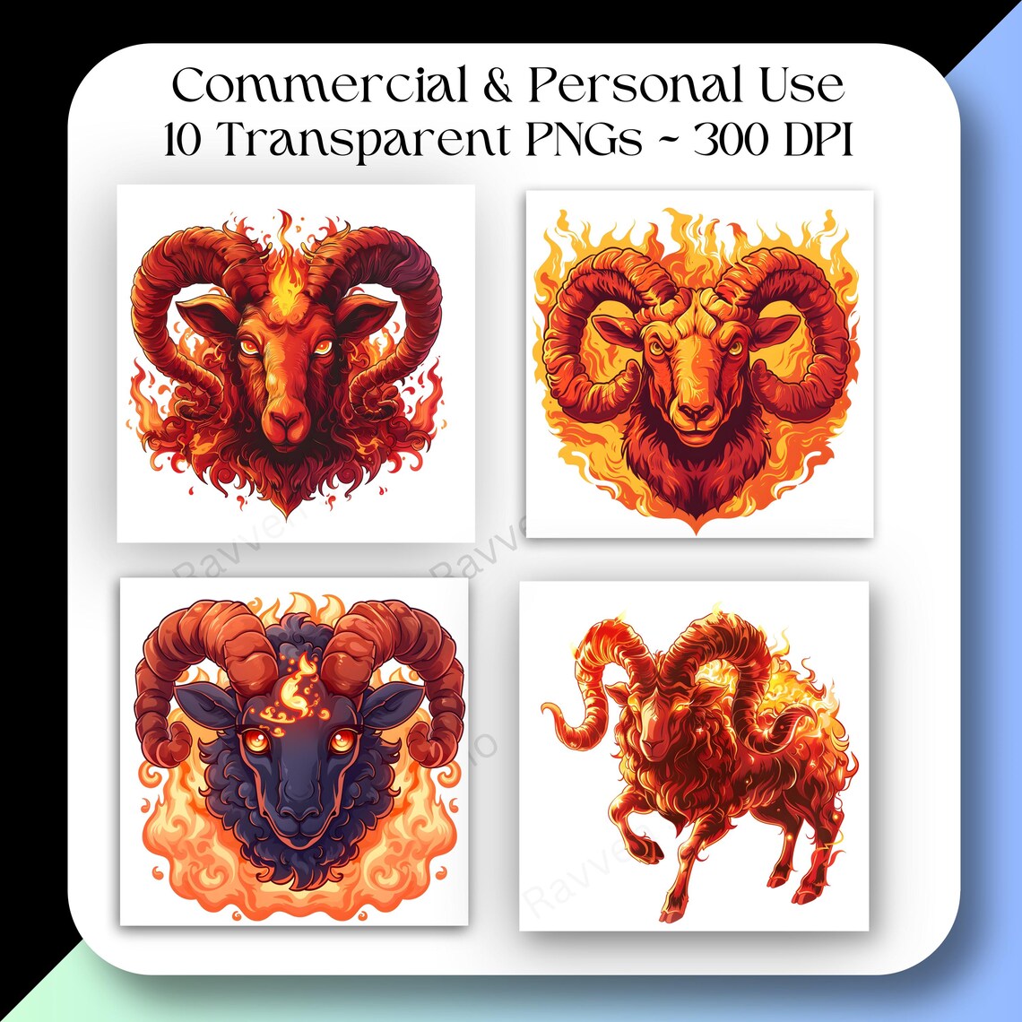 Aries Fire RAM Clipart Zodiac Sheep Ram Farm Animal Mystical Horoscope ...