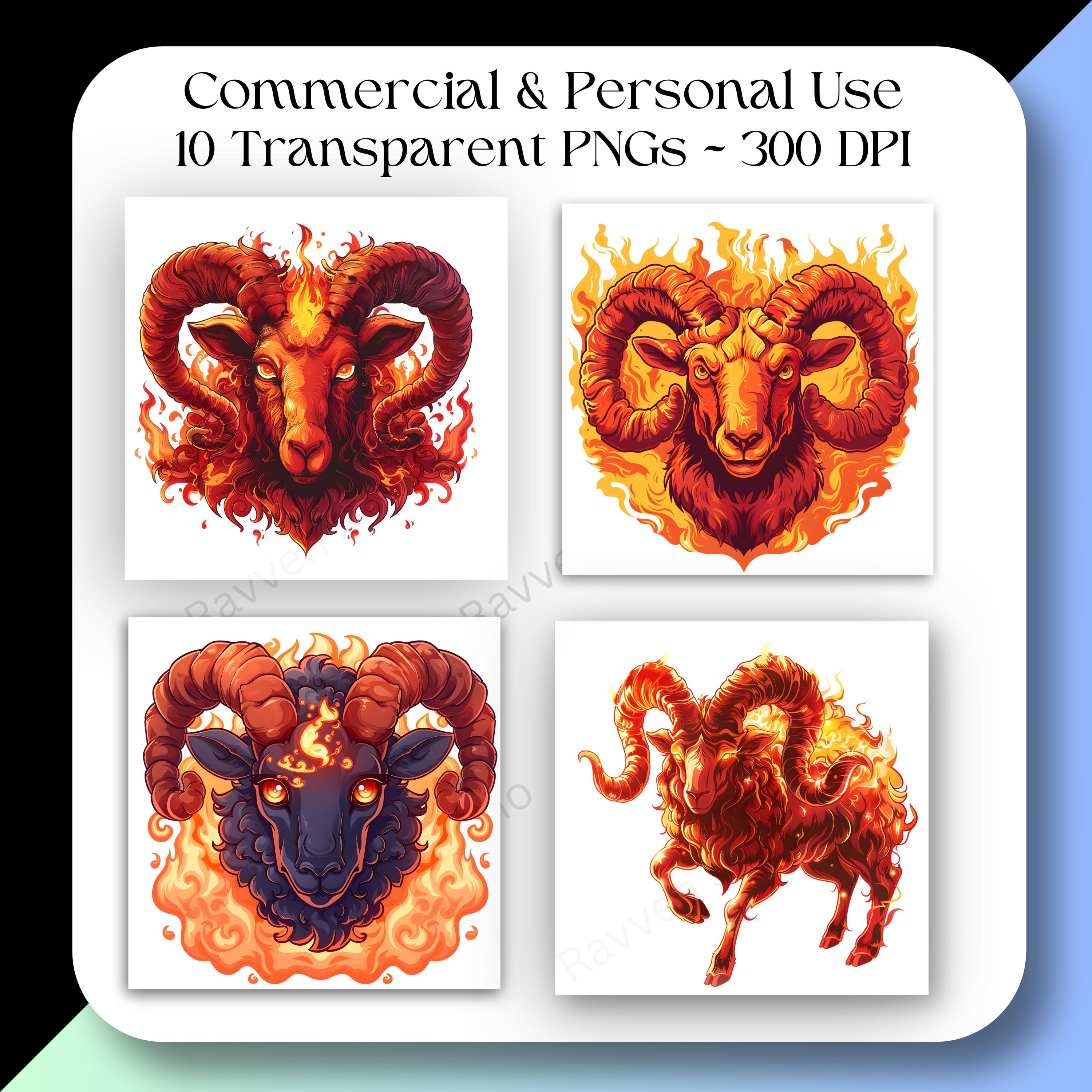 Aries Fire RAM Clipart Zodiac Sheep Ram Farm Animal Mystical Horoscope ...