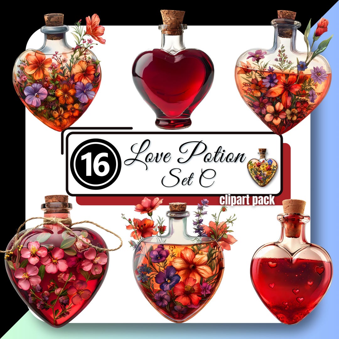 LOVE POTION Set C Clipart Magic Floral Apothecary Bottle Valentine ...