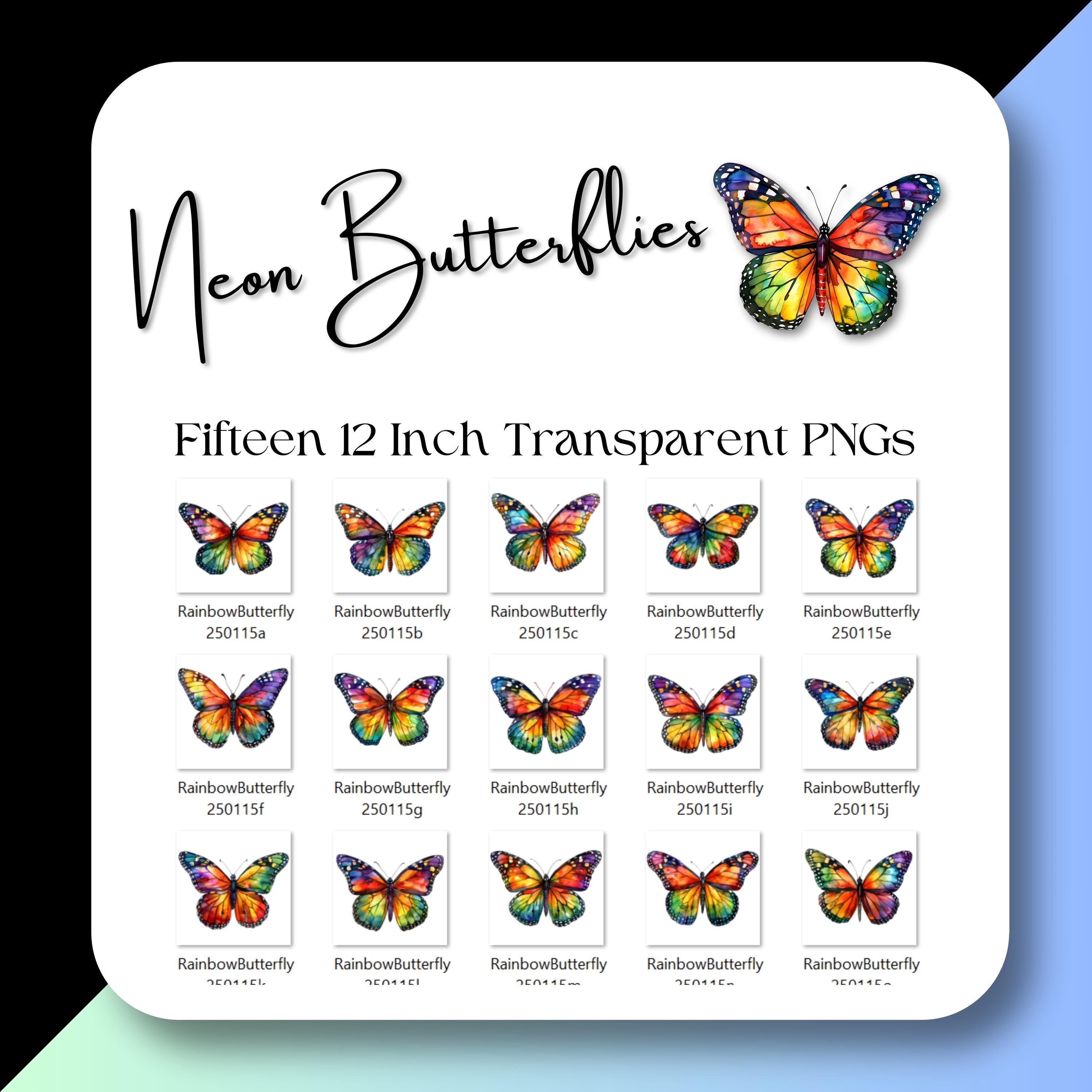 Neon Rainbow BUTTERFLY Clipart Watercolor Pride Nursery Fantasy Insect ...