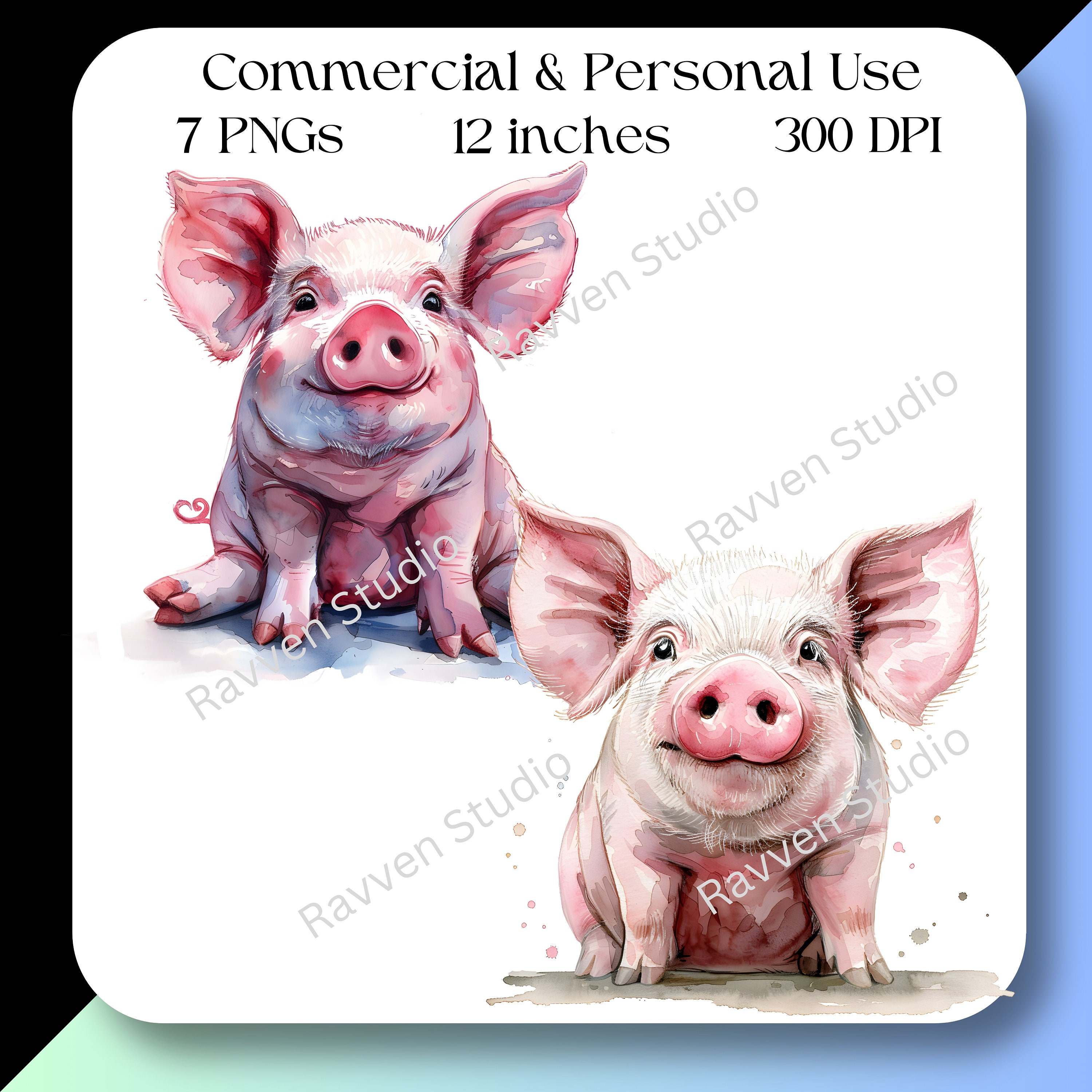 Watercolor Pigs Clipart, Farm Clipart, Watercolor Pig Clipart Set, Junk ...