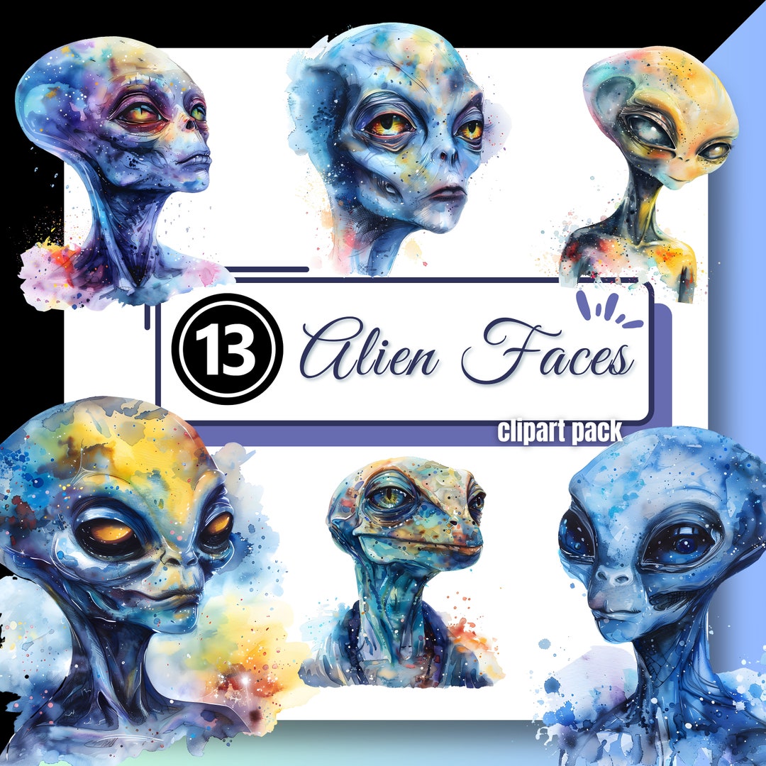 ALIEN Faces Clipart, Space Alien Clip Art Sublimation, Horror PNG ...