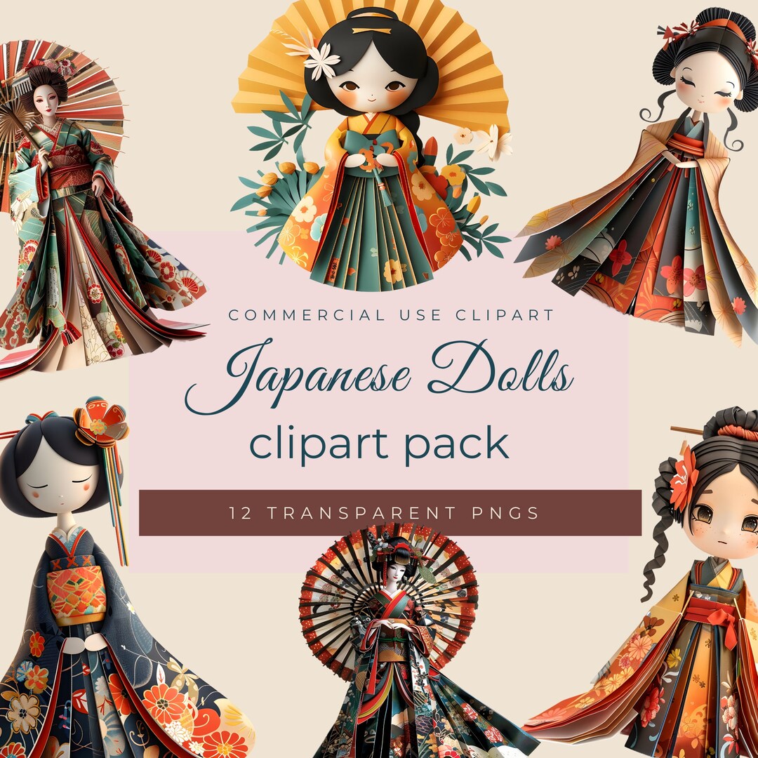Japanese Dolls Clipart Paper Doll JPG Origami Doll Jpg Digital Download ...