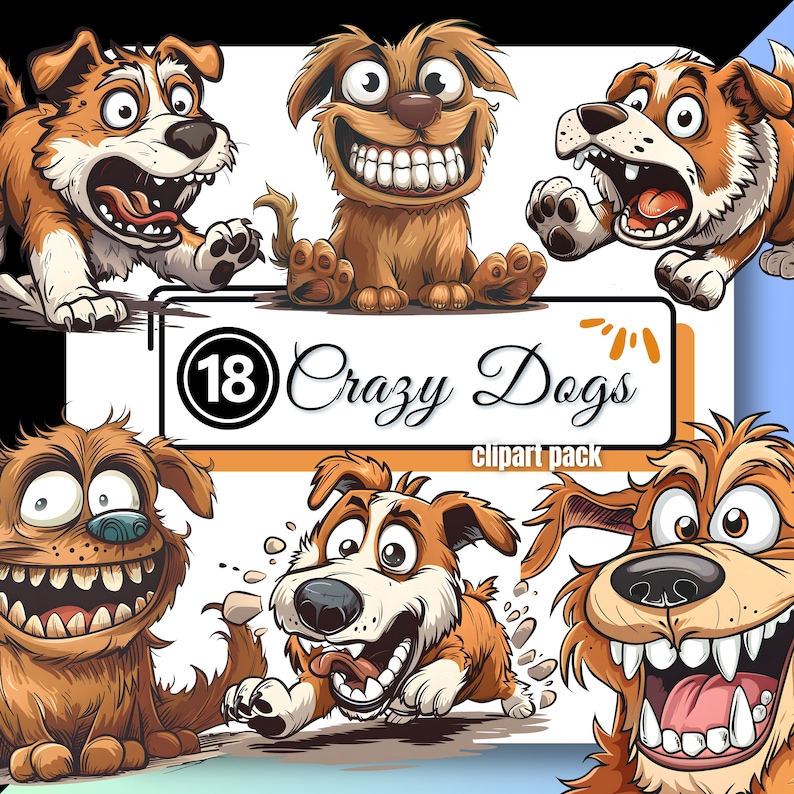 Crazy Dog Clipart Quirky Pet Animal Mutt Funny Canine Junk Journal PNG ...