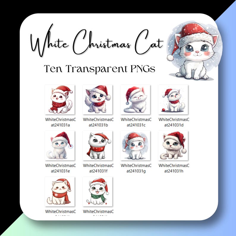 White Christmas Cat Clipart Clip Art Cute Kitty Kawaii Kitten ...