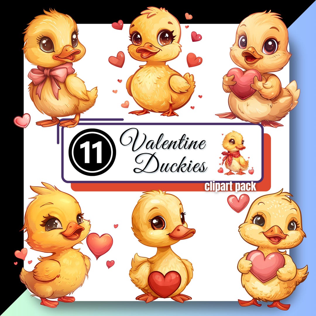Valentine DUCKLING Clipart Kawaii Chibi Heart Yellow Duckie Duck Clip ...