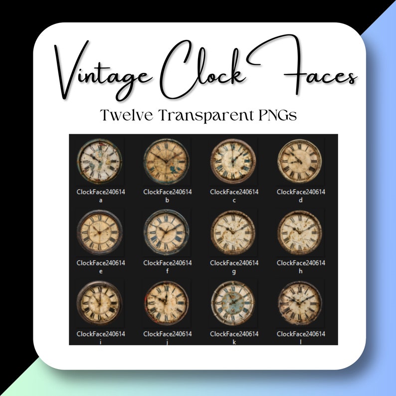Vintage Clock Face Clipart Distressed Antique Roman Numeral Clip Art ...