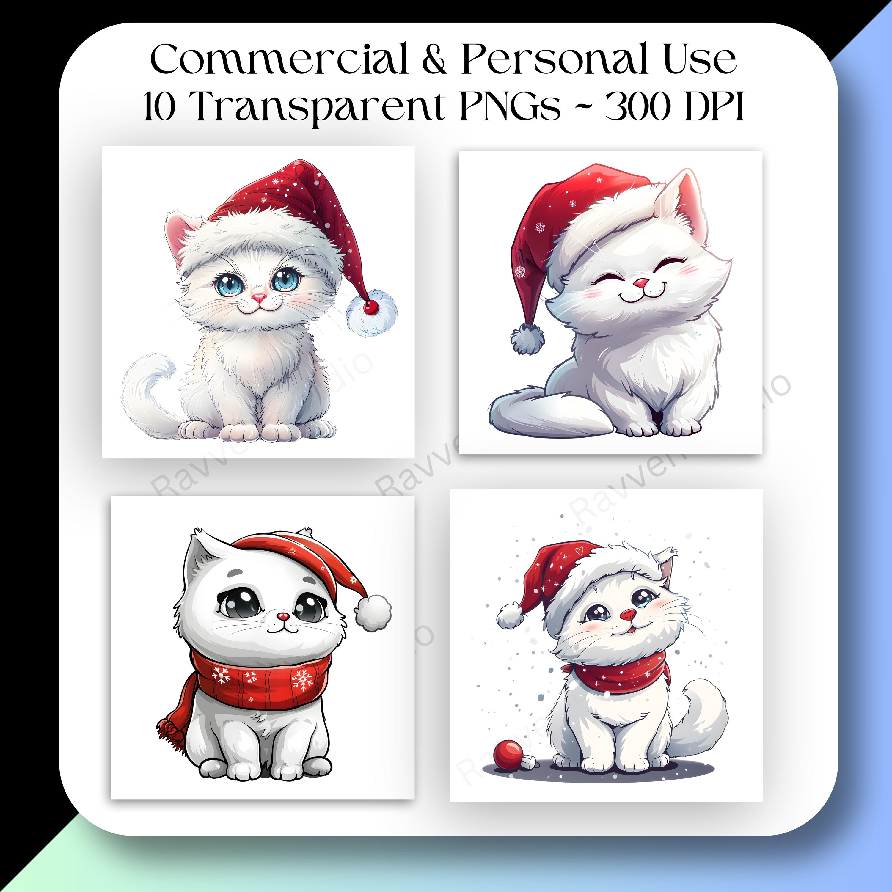 White Christmas Cat Clipart Clip Art Cute Kitty Kawaii Kitten ...