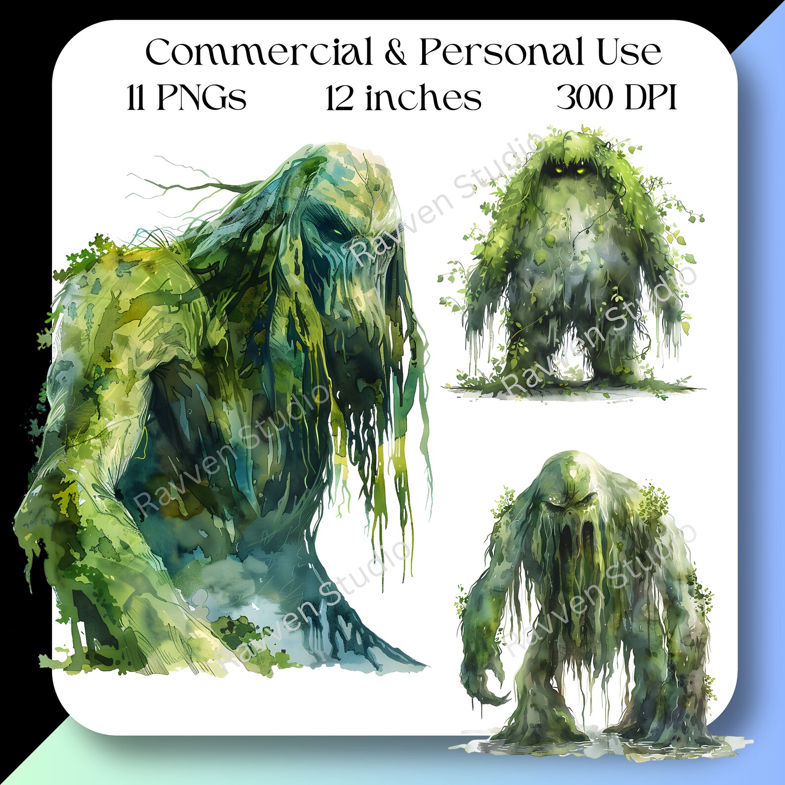 Swamp Monster Clipart, Horror Clip Art, Green Creature PNG, Digital ...