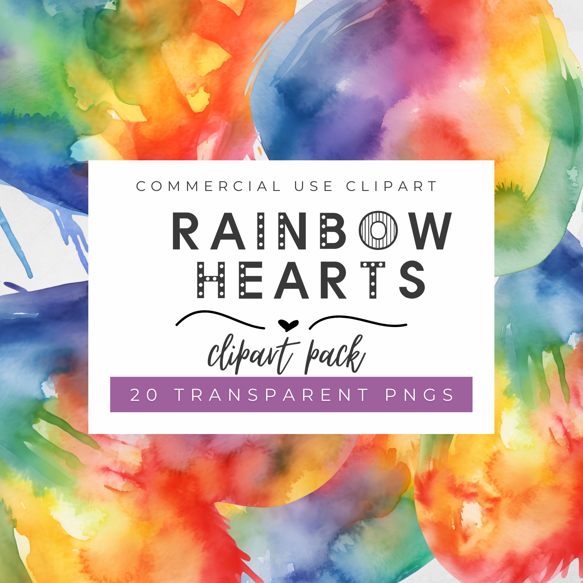 Rainbow Hearts Clip Art Instant Download Valentine Design Rainbow Heart ...