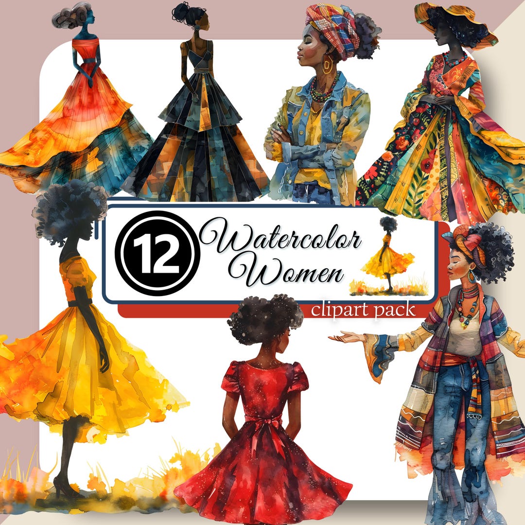 Beautiful Watercolor WOMEN Clipart African American Melanin Black ...