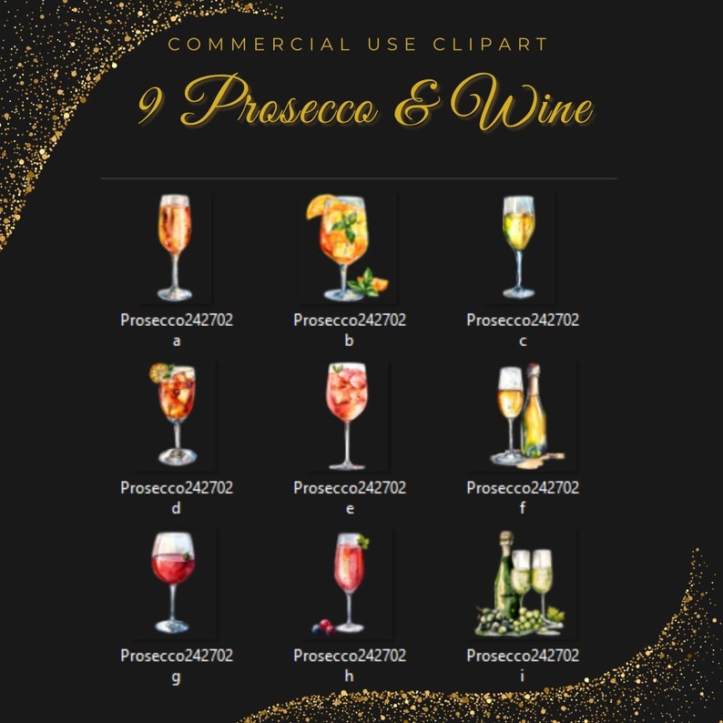 Prosecco & Wine Clip Art | Bottle and Glass PNG | Card Making | Digital ...