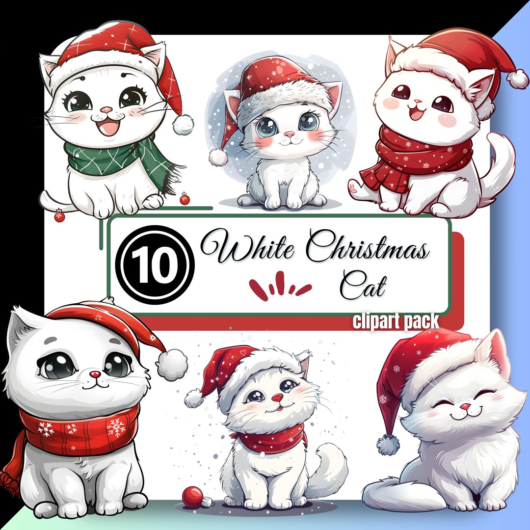 White Christmas Cat Clipart Clip Art Cute Kitty Kawaii Kitten ...