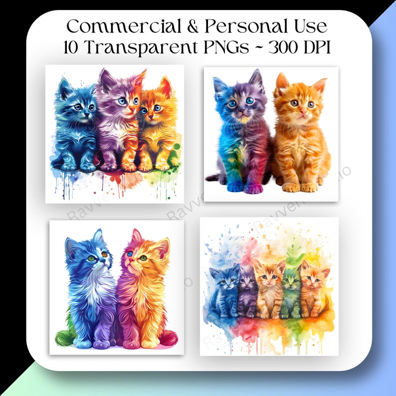 RAINBOW KITTENS Clipart Clip Art Cats LGBTQIA+ Feline Pride Animal Pet ...