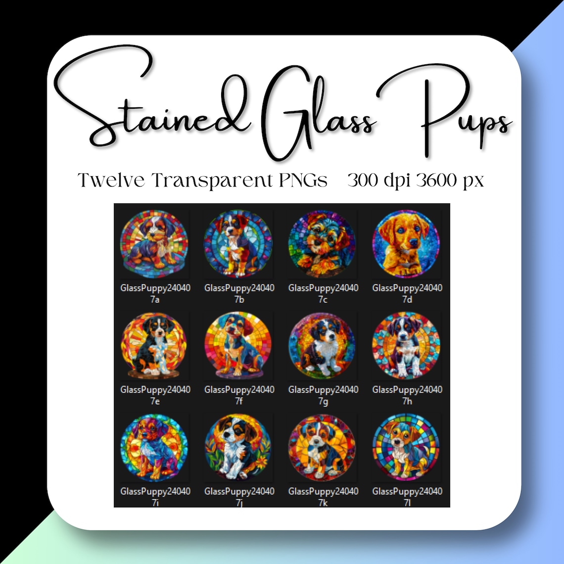 Stained Glass Puppies Clipart, Dog Clip Art, Animal Watercolor Png ...