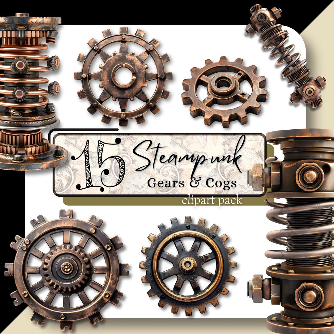 STEAMPUNK Cogs Clipart Vintage Gears Clockwork Mechanical Illustrations ...