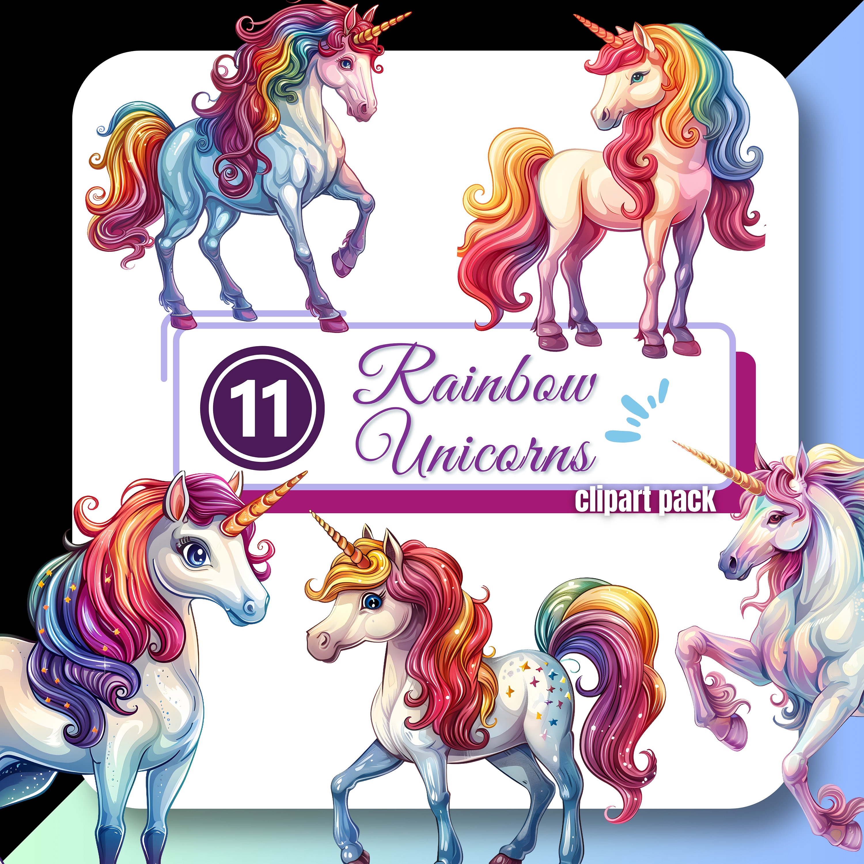 Rainbow Unicorn Clipart, Fantasy Clip Art, Animal PNG, Digital Download ...