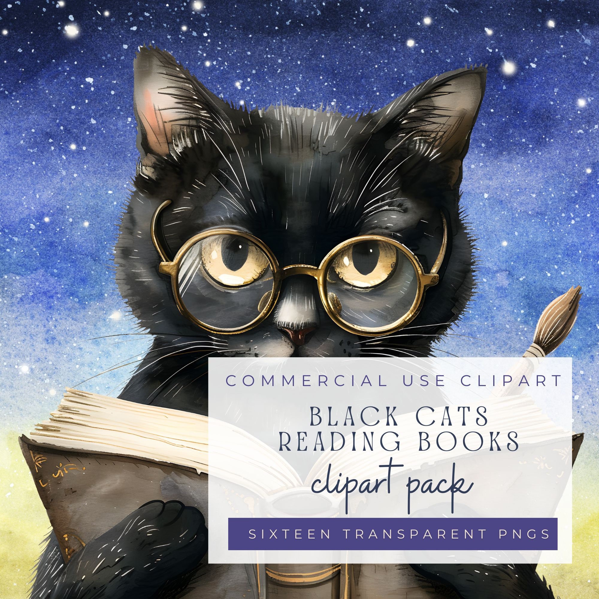 Black Cats Reading Books Clipart | Cozy Reading | Cat Png | Digital ...